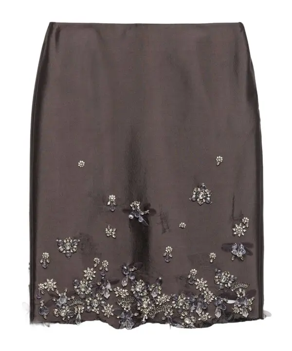 Prada Embellished Raw-cut Hem Midi Skirt - Grey