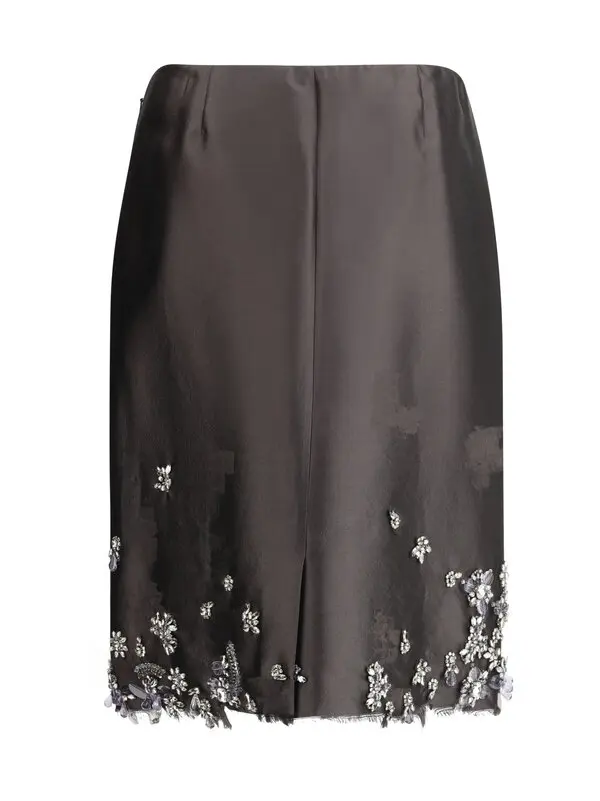 Prada Embellished Raw-cut Hem Midi Skirt - Grey