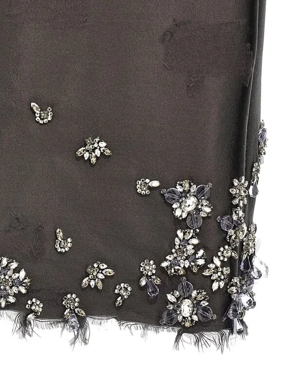 Prada Embellished Raw-cut Hem Midi Skirt - Grey