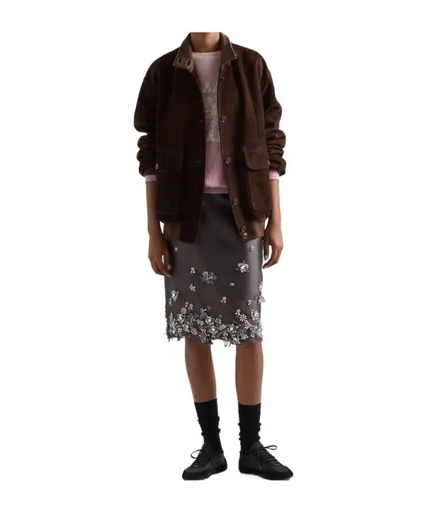 Prada Embellished Raw-cut Hem Midi Skirt - Grey