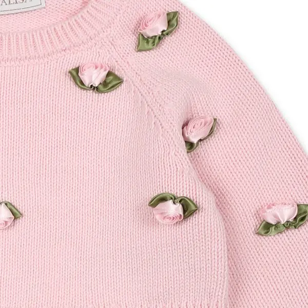 Monnalisa Floral Appliqué Knit Sweater