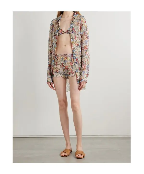 Khaite Tilly Printed Silk Chiffon Shorts