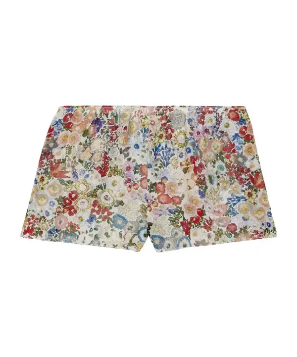 Khaite Tilly Printed Silk Chiffon Shorts - Beige