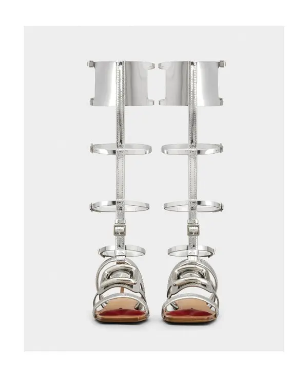 ROGER VIVIER Silver Metal Buckle Leather Sandals