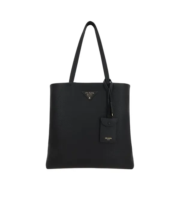 Prada Triangle Logo Top Handle Bag - Black