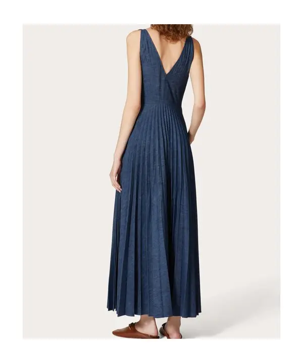 Valentino Garavani V-neck Pleated Dress