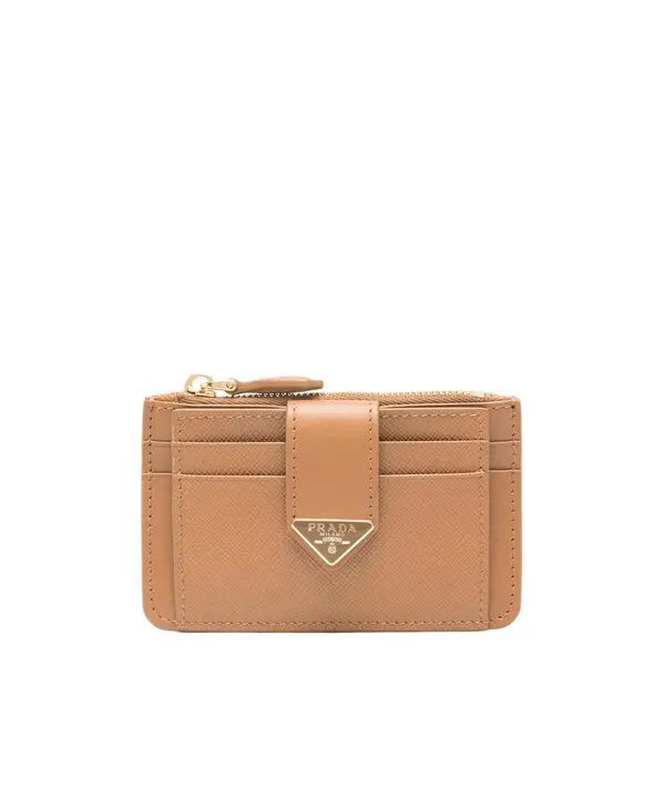 Prada Saffiano And Smooth Leather Card Holder - Brown