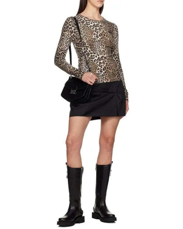 GANNI Leopard Print Ribbed Long Sleeve Top - Brown