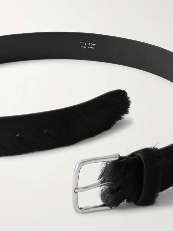 THE ROW Calf Hair And Leather Belt With Silver-tone Buckle - Black