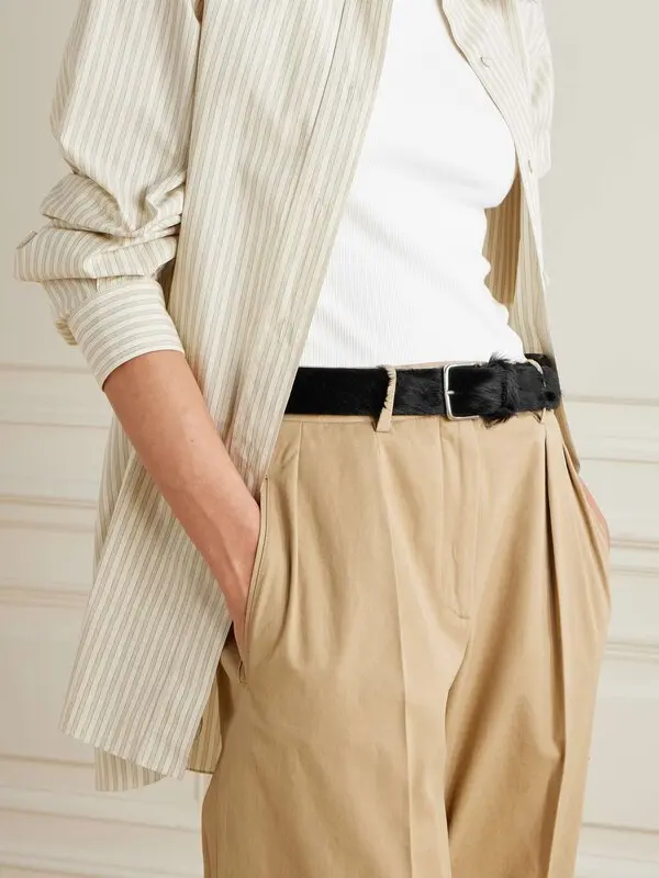 THE ROW Calf Hair And Leather Belt With Silver-tone Buckle - Black