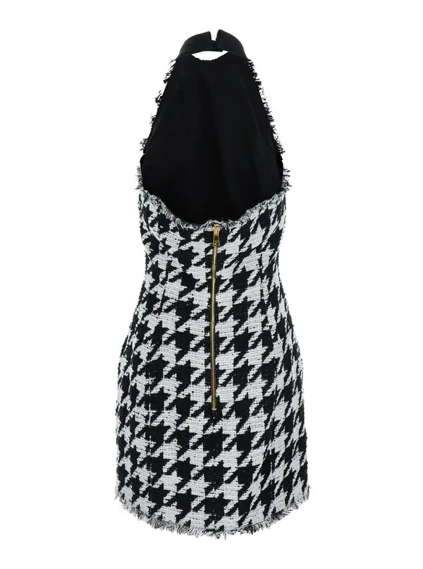 Balmain Houndstooth Button-detailed Mini Dress