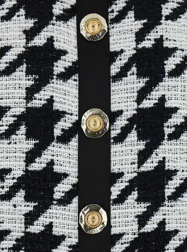 Balmain Houndstooth Button-detailed Mini Dress