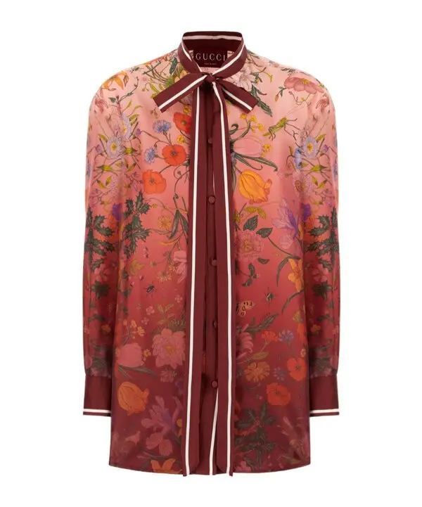 Gucci Floral Print Long Sleeve Shirt - Red