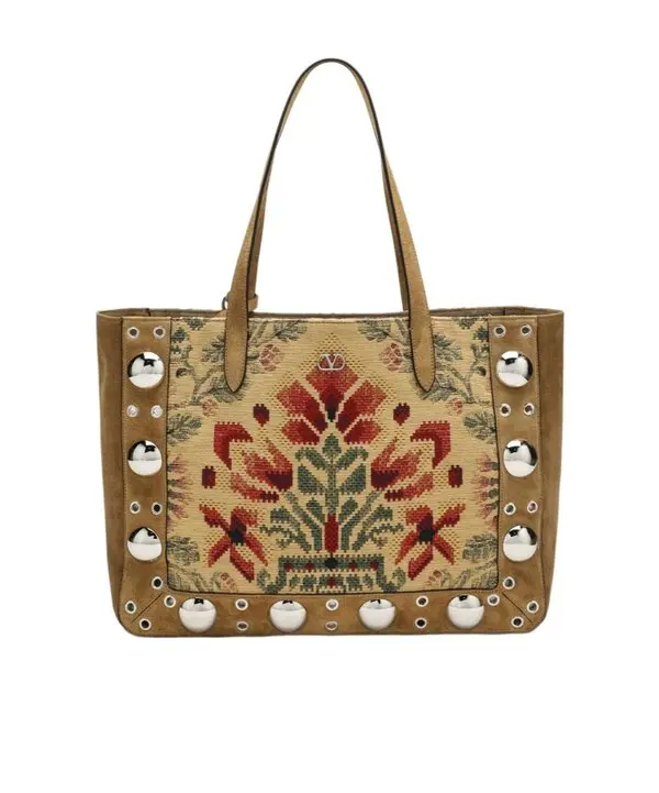 Valentino Garavani Vlogo Signature Tote Bag With Stud Embellishments - Brown