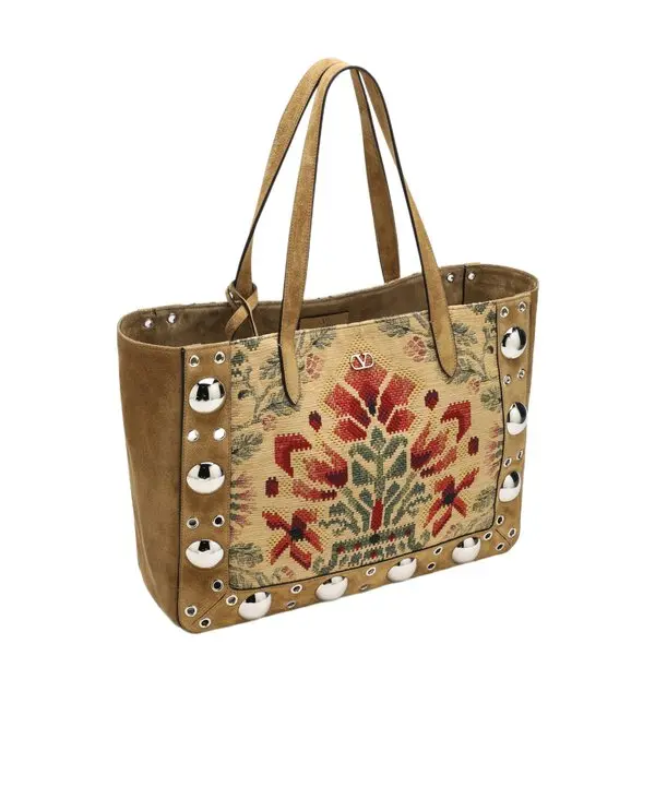 Valentino Garavani Vlogo Signature Tote Bag With Stud Embellishments - Brown
