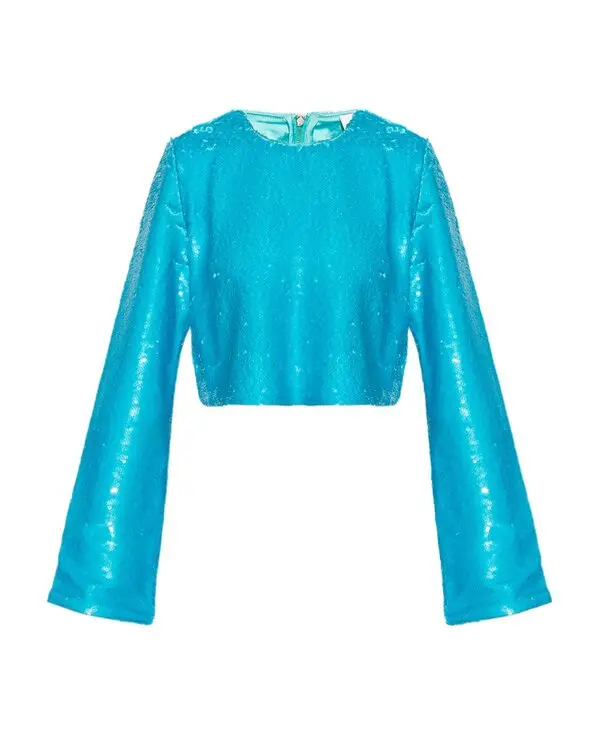 GANNI Sequined Cropped Long-sleeve Top - Blue