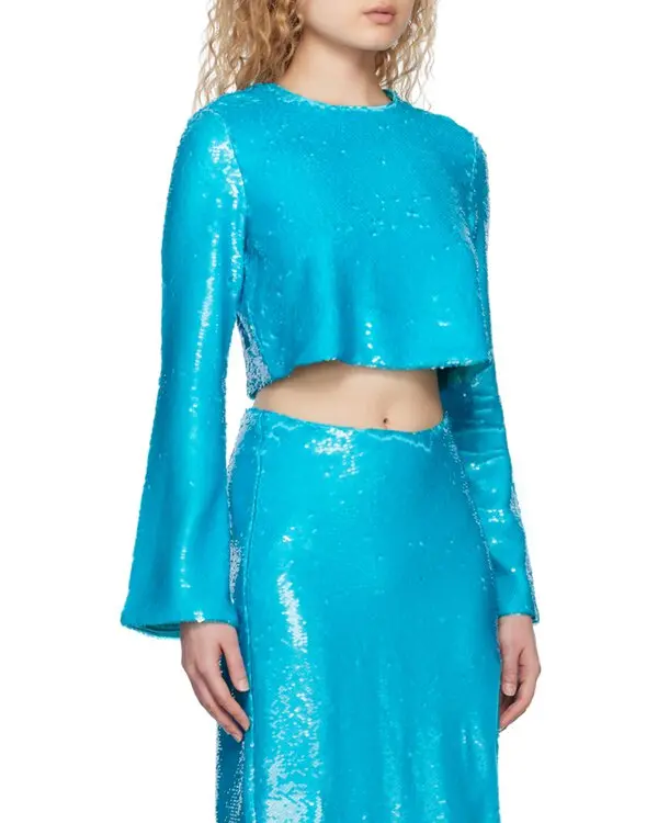 GANNI Sequined Cropped Long-sleeve Top