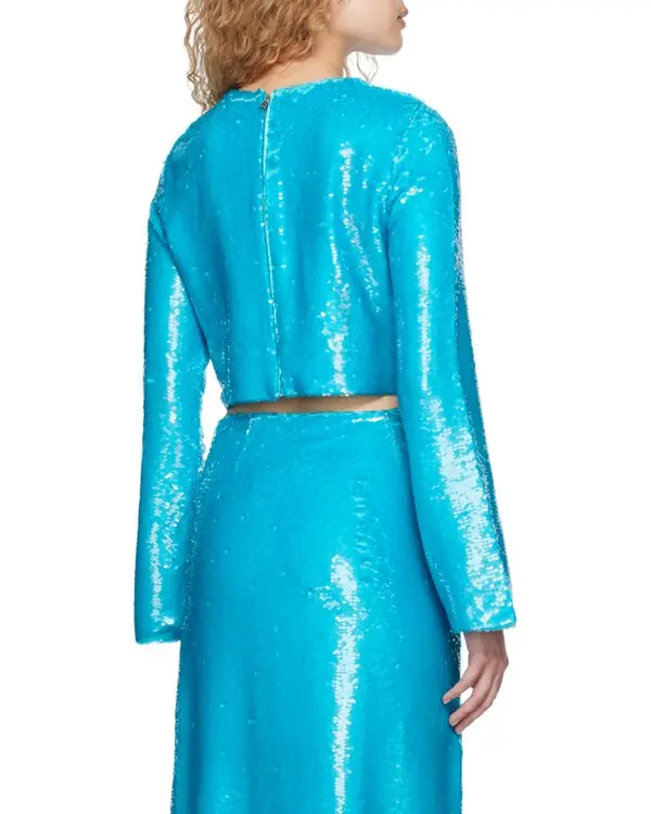 GANNI Sequined Cropped Long-sleeve Top