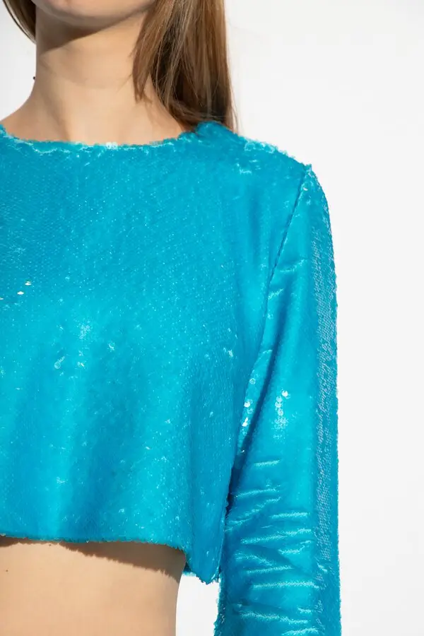 GANNI Sequined Cropped Long-sleeve Top