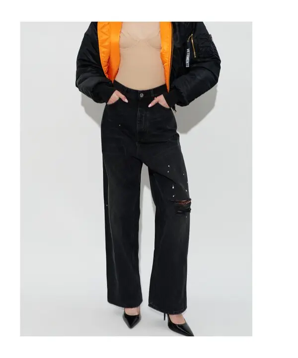 Vetements Distressed Wide-leg Jeans - Washed Black