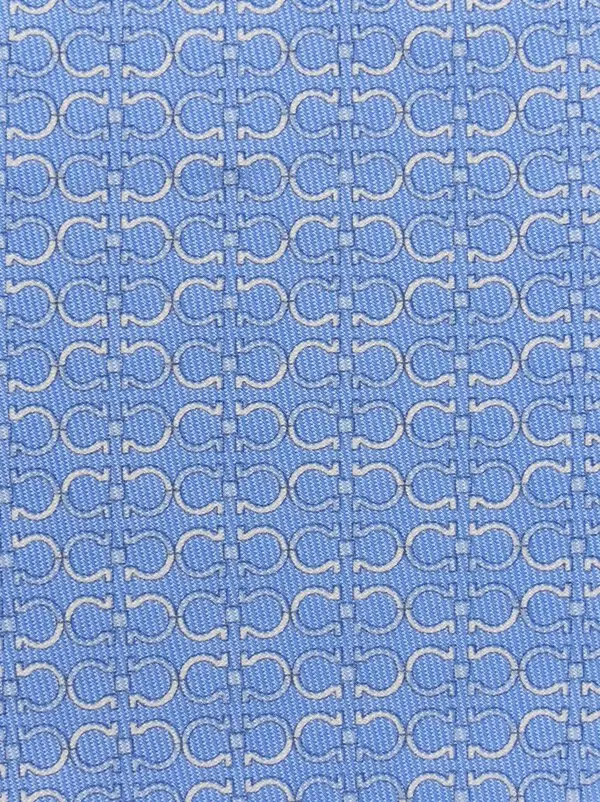 FERRAGAMO Gancini Printed Silk Neck Tie - Light Blue