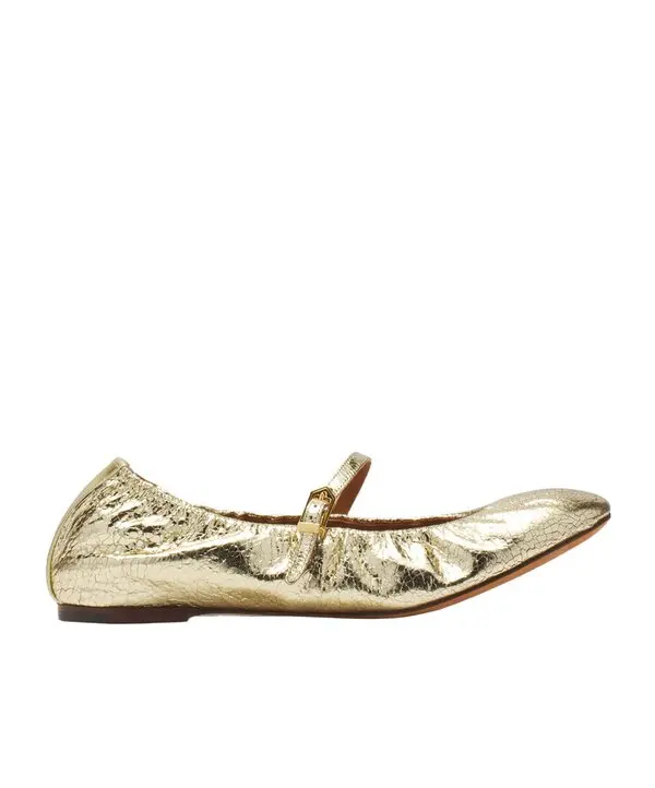 LANVIN Logo-embossed Cracked Ballerinas - Golden