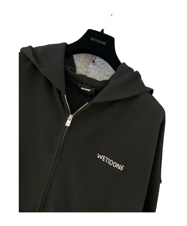 We11Done Zip Up Hooded Long Sleeve Hoodie - Black
