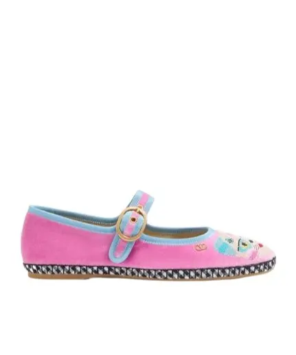 Valentino Garavani Le Chat De La Maison" Embroidered Velvet Ballerina Flats - Pink