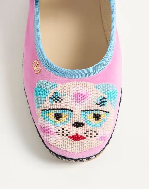 Valentino Garavani Le Chat De La Maison" Embroidered Velvet Ballerina Flats - Pink