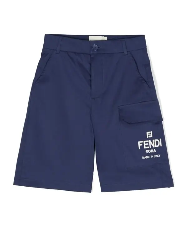Fendi Logo-embroidered Cotton Shorts - Blue