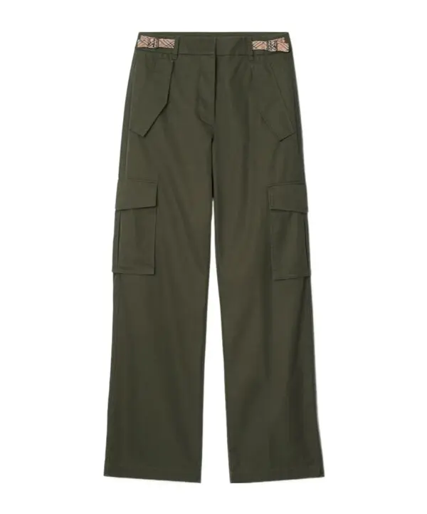 Burberry Check Trim Gabardine Cargo Trousers - Bone Marrow Green