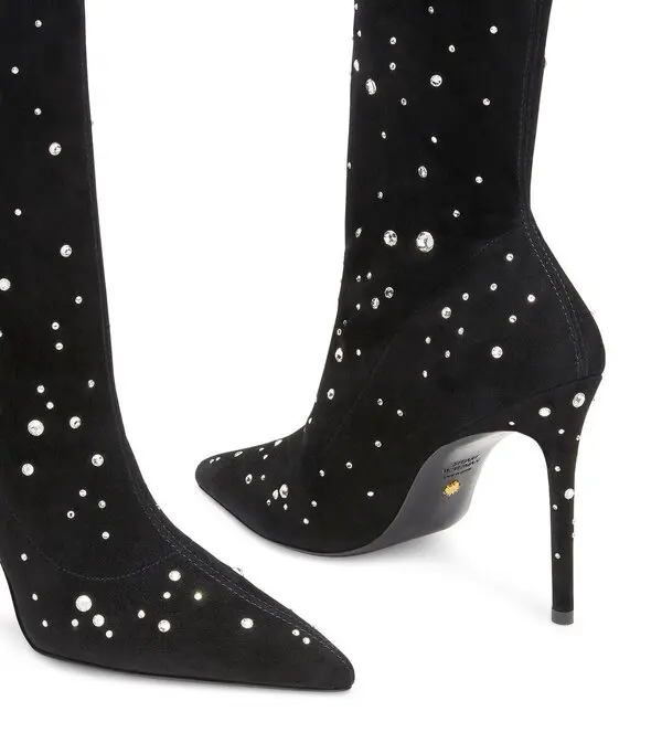 STUART WEITZMAN Cosmic Embellished Pointed-toe Boots - Black