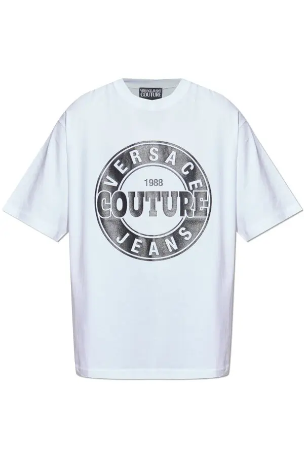 Versace Logo Printed Crewneck T-shirt - Blue