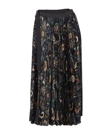 Sacai Pleated Paisley Print Skirt - Black
