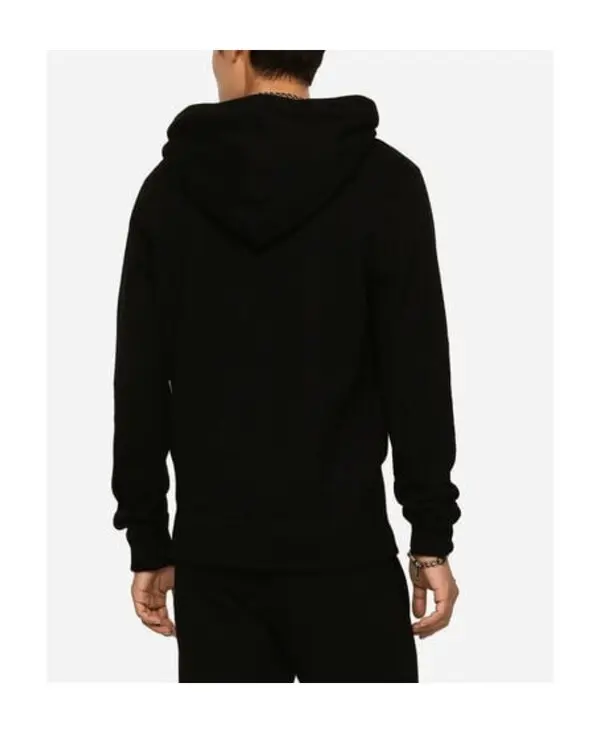 Dolce & Gabbana Knitted Drawstring Hoodie With Logo Plaque - Black