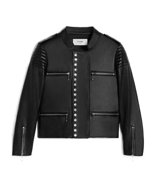 Celine Racer Blouson Jacket In Soft Lambskin - Black