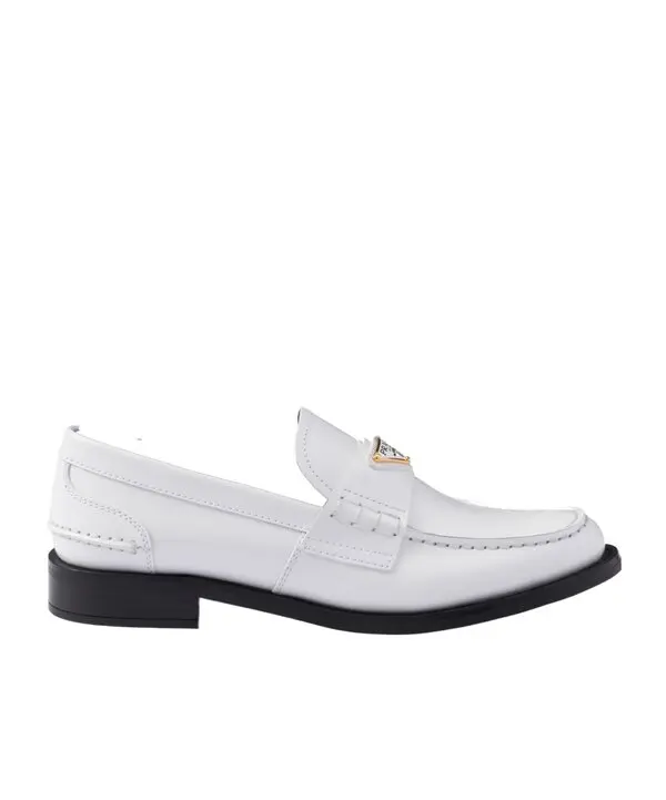 Prada Leather Slip-on Loafers With Enamelled Logo - White