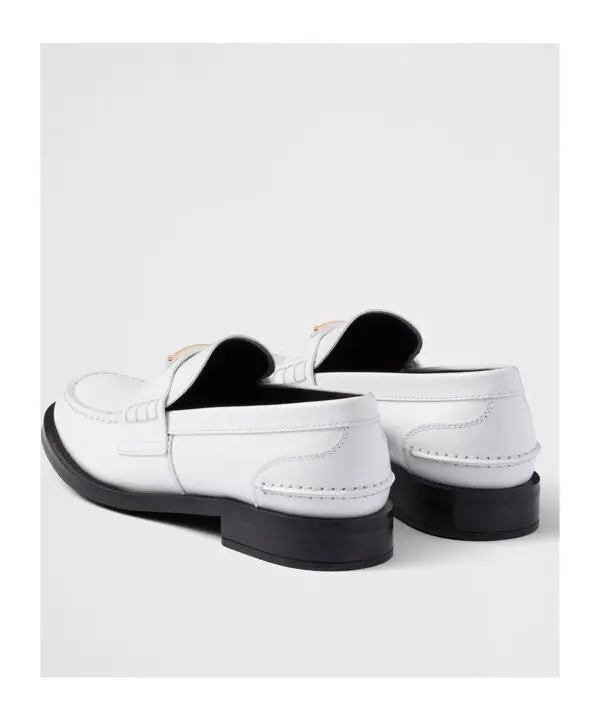 Prada Leather Slip-on Loafers With Enamelled Logo - White