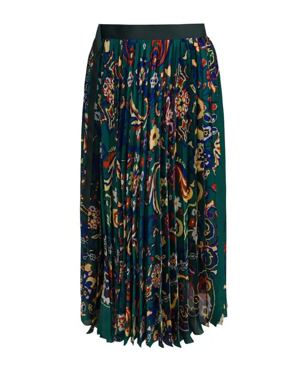 Sacai Pleated Floral Print Skirt With Adjustable Waist Belt