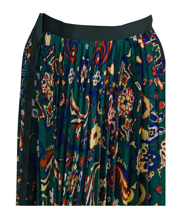 Sacai Pleated Floral Print Skirt With Adjustable Waist Belt