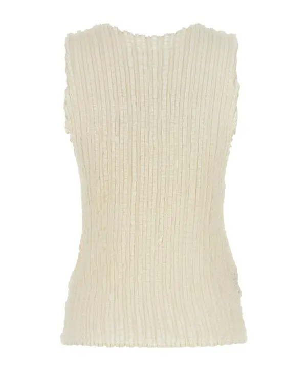 Issey Miyake Sleeveless Round Neck Pleated Top - Asa White
