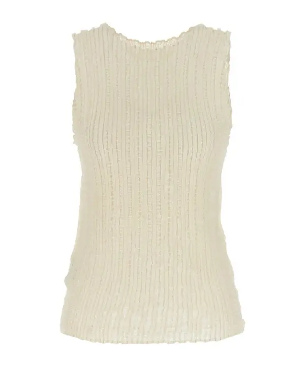 Issey Miyake Sleeveless Round Neck Pleated Top - Asa White