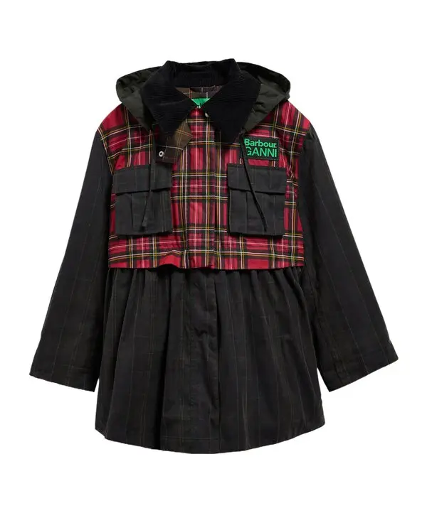 Barbour Peplum Tartan Hooded Jacket With Dual-branded Logo - Black