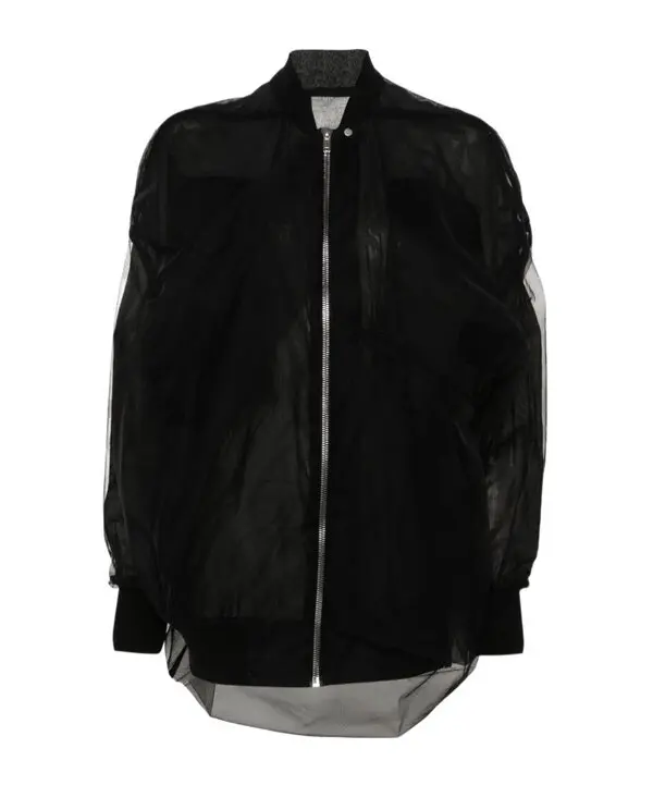 Rick Owens Tulle Overlay Zipped Bomber Jacket
