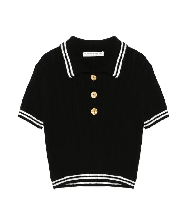 Alessandra Rich Braided Polo Shirt With Striped Trim