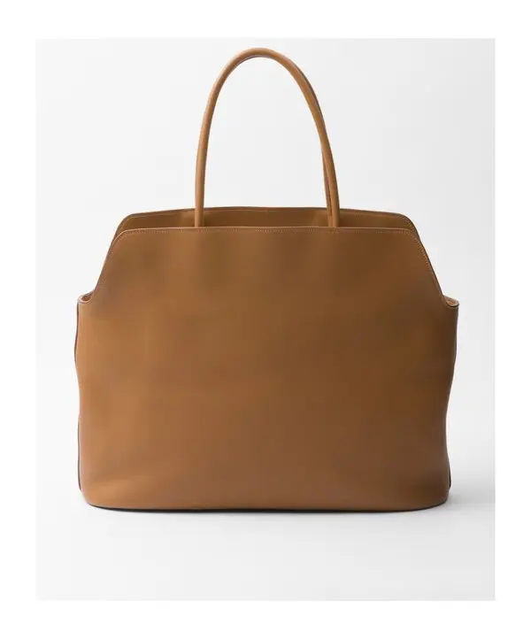 Prada Large Leather Tote Bag With Embossed Logo