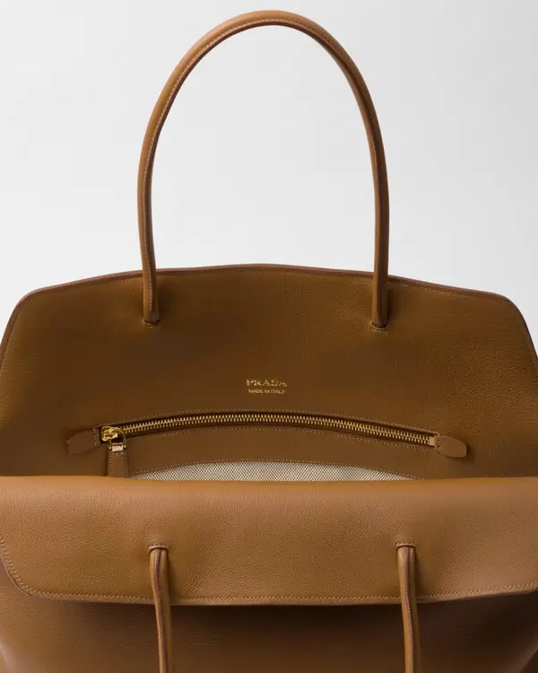 Prada Large Leather Tote Bag With Embossed Logo