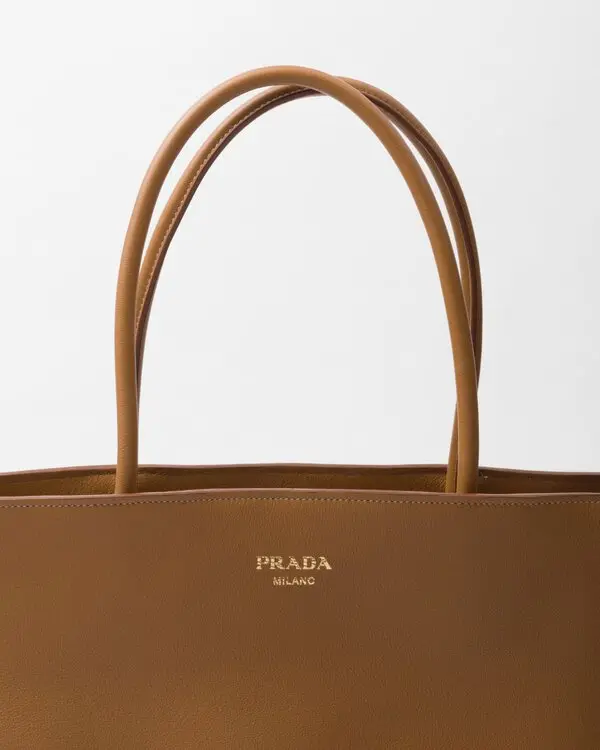 Prada Large Leather Tote Bag With Embossed Logo