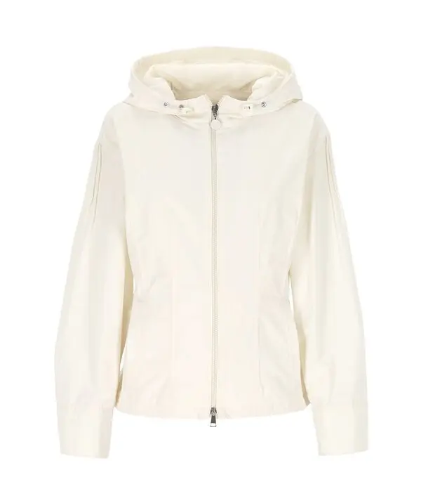 Moncler Zip-up Hooded Jacket With Branded Patch - Cream