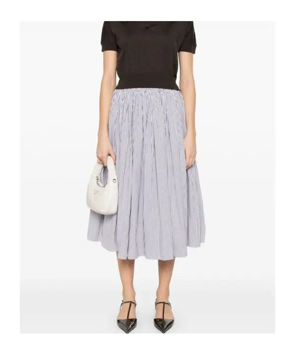Prada Striped Elasticated Waist Skirt - White/blue
